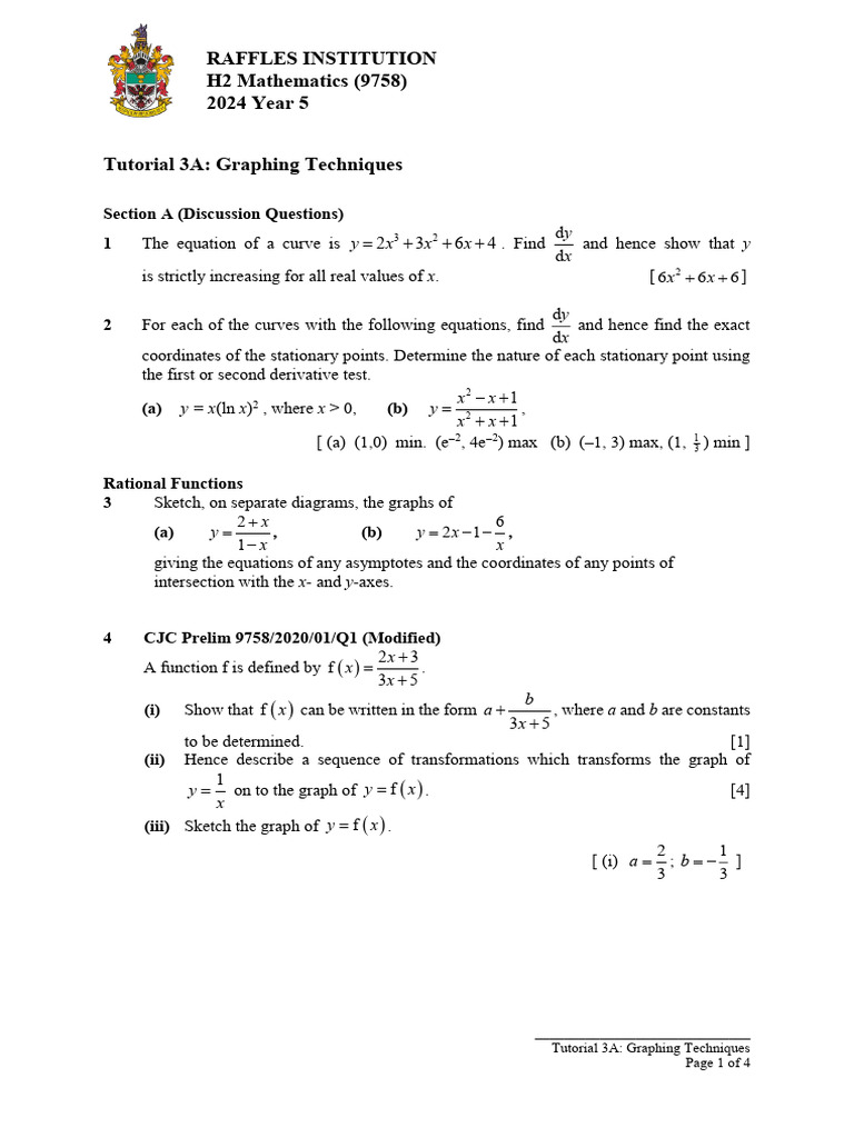 H2 Mathematics Graphing Techniques Guide | PDF | Asymptote | Equations