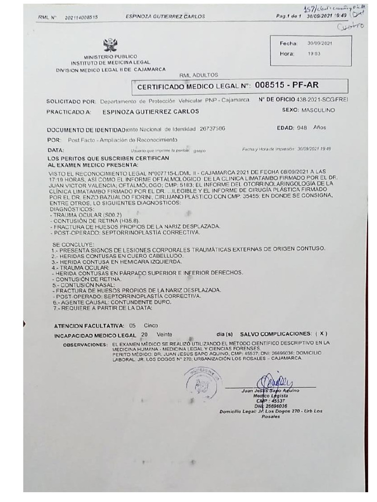 Certificado Médico Legal | PDF