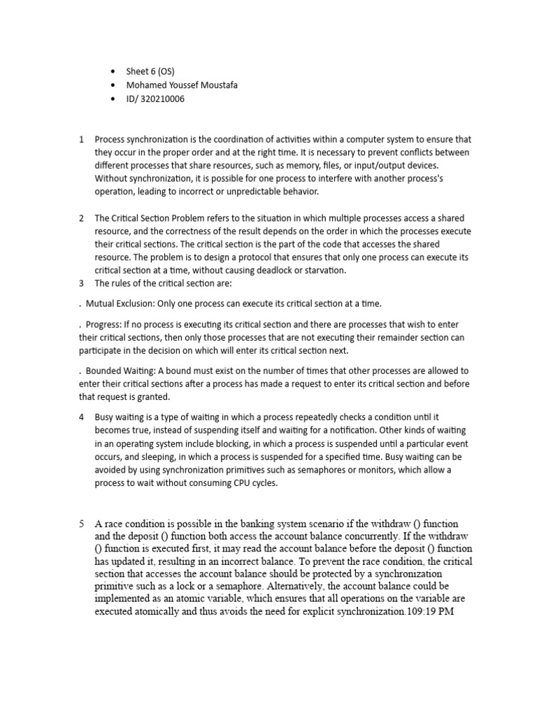 Sheet 6 | PDF | Process (Computing) | Synchronization