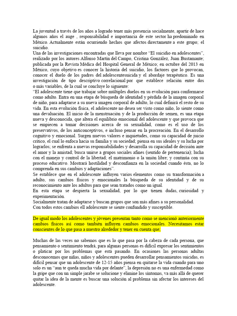 Metodología A | PDF | Suicidio | Adolescencia