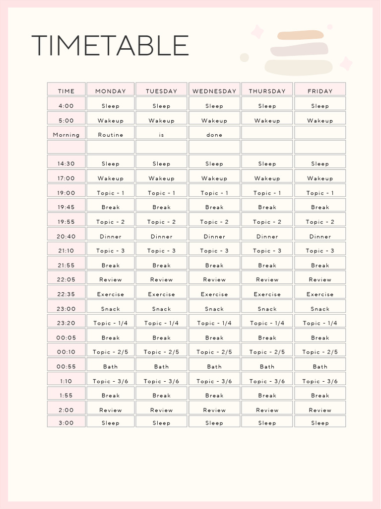 Pink Modern Simple Timetable Planner | PDF | Wellness