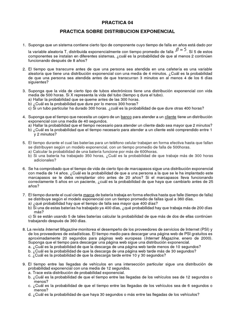Problemas de Distribución Exponencial | PDF | Probabilidad