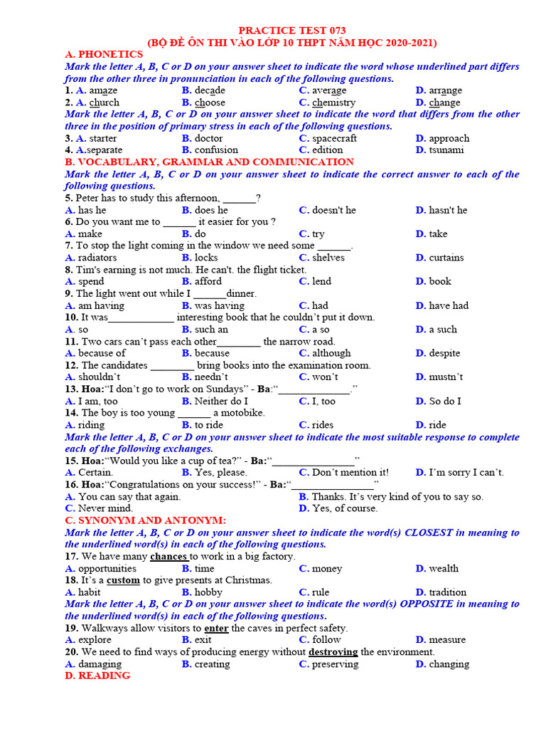 Practice Test 073 | PDF | English Language