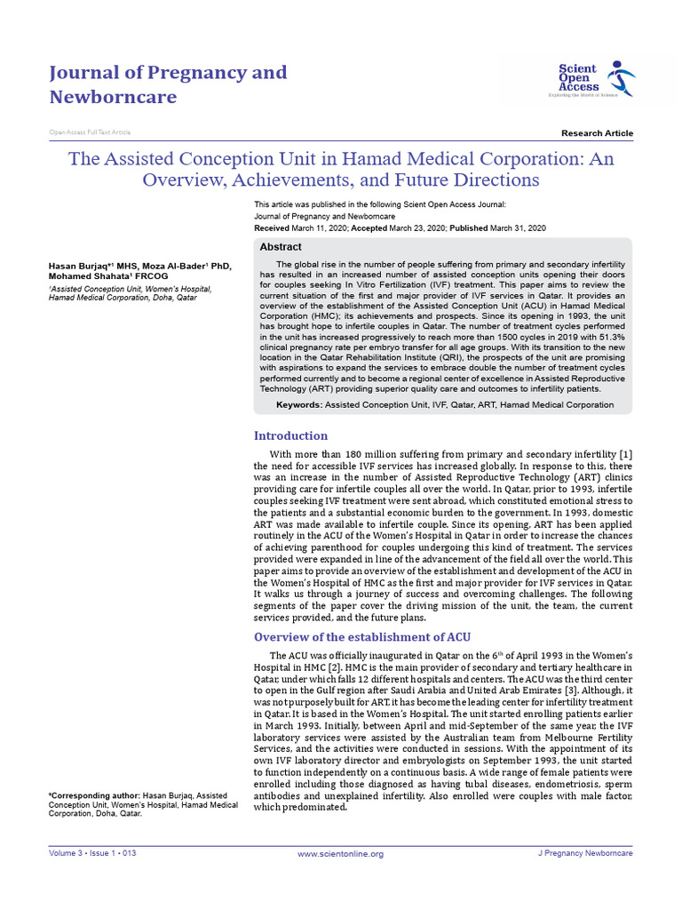 The Assisted Conception Unit in Hamad Medical Corporation An Overview ...
