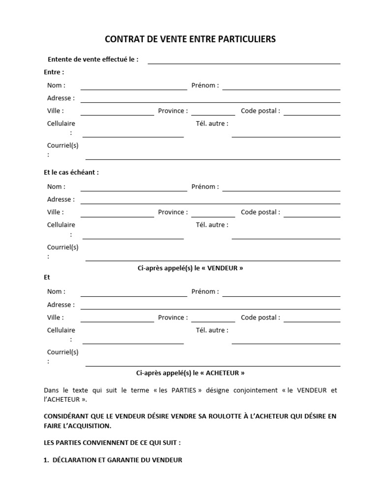 Contrat de Vente Entre Particuliers | PDF