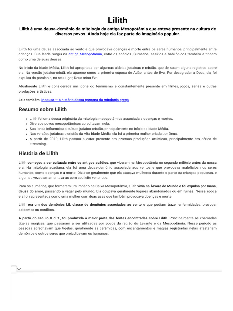 Lilith_ Quem Foi, História, Mitologia - Brasil Escola | PDF | Lilith | Adão e Eva
