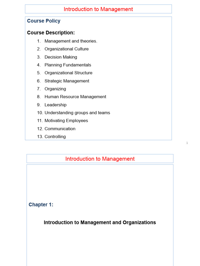 Introduction To Management: Course Policy | PDF | Skill | Information