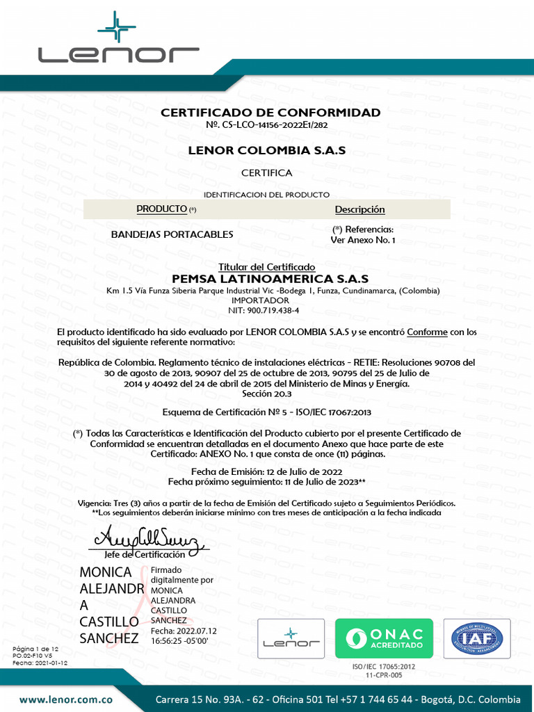 Cs Lco 14156 2022e1 282 Bandejas Pemsa | PDF