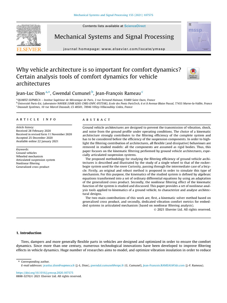 Vehicle Architecture and Comfort Dynamics | PDF | Equations | Ordinary ...