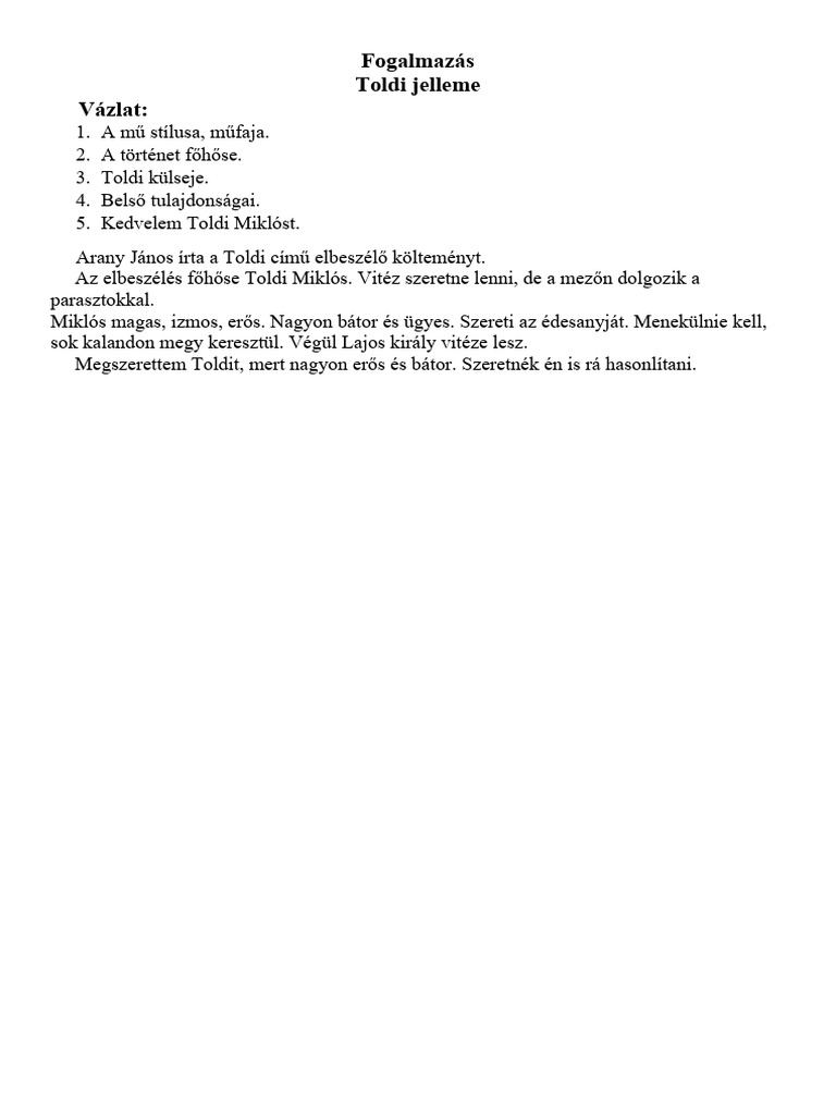 Fogalmazás Toldi | PDF
