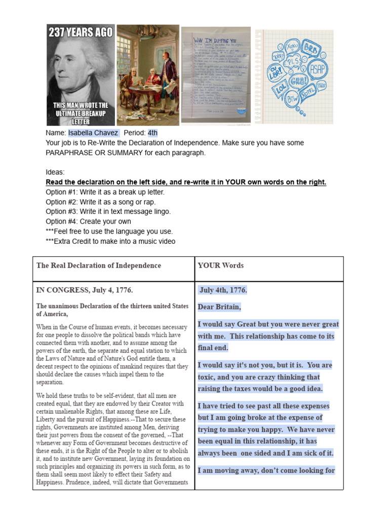 Rewriting the Declaration of Independence | PDF | United States ...