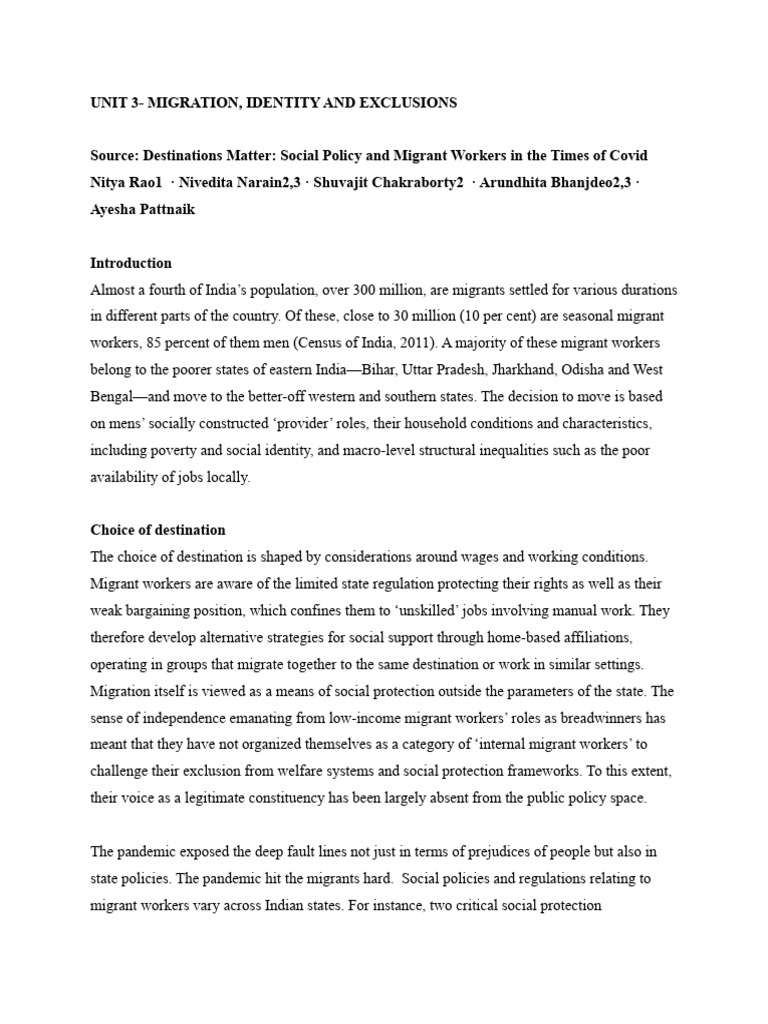 Unit 3 - Migration, Identity and Exclusion | PDF | Cost Of Living ...