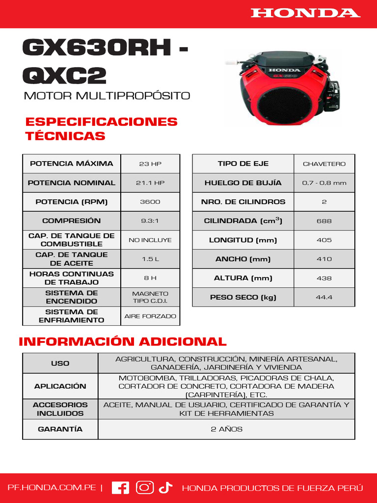 BROCHURE GX630RH QXC2 y VXE2 | PDF | Motor de combustión interna | Motores