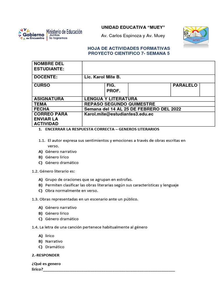 Hoja de Actividad 2 Bgu s5 Proyecto 7 | PDF