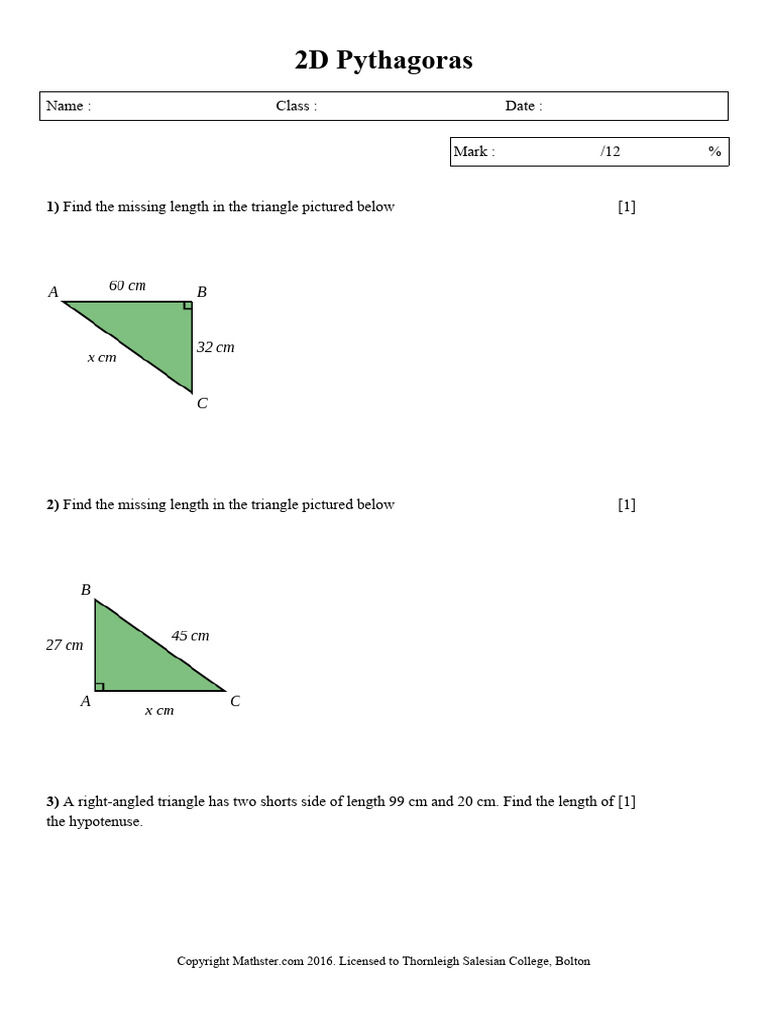 2D Pythagoras - 2 | Download Free PDF | Length | Triangle