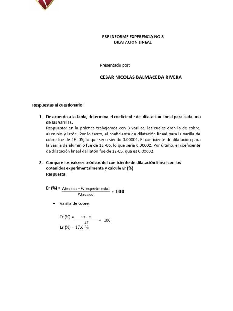 Pre Informe Lab 3 | PDF | Medición | Expansión térmica