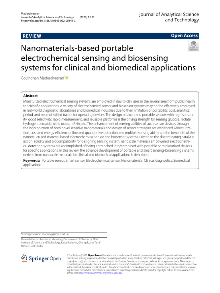 Nanomaterials-Based Portable Electrochemical Sensi | PDF | Biosensor | Sensor