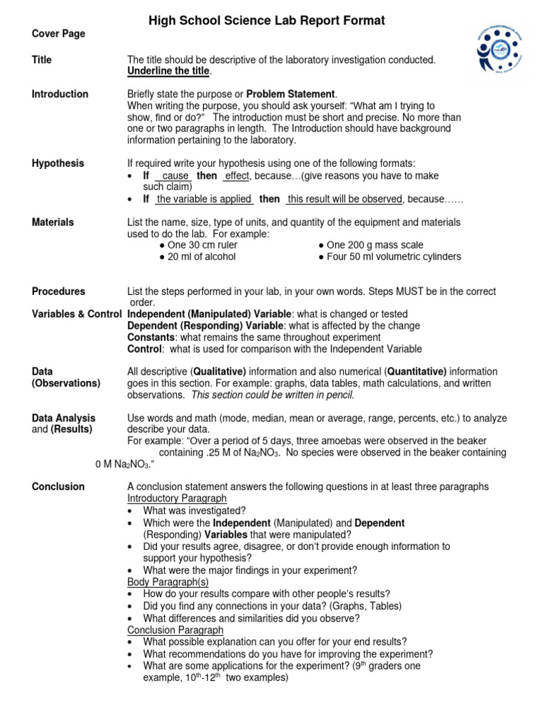 Biology Lab Report Format and Rubric PDF | Download Free PDF ...