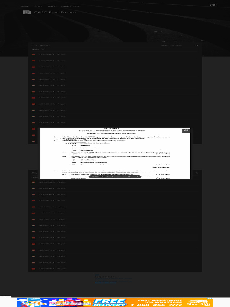 Management of Business Unit 1 CAPE Past Papers 2 | PDF
