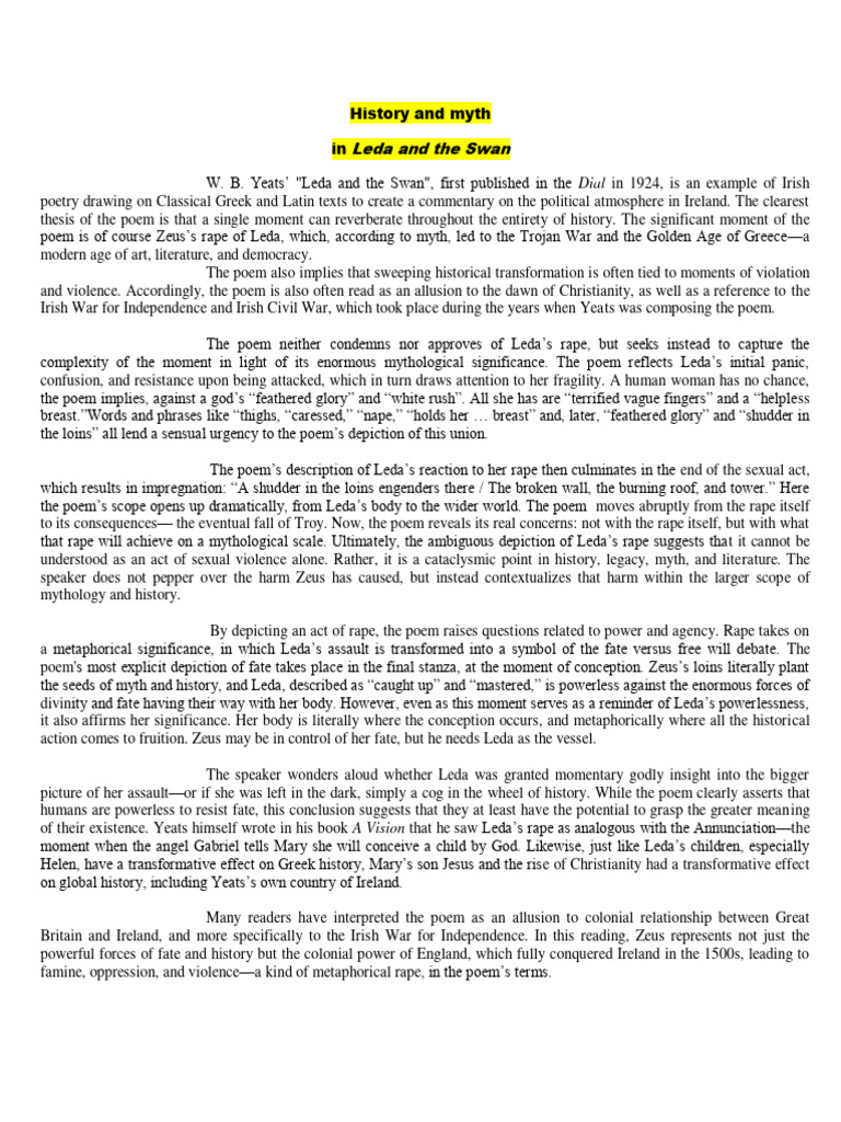 Leda and The Swan Broad | PDF | Poetry | Rape