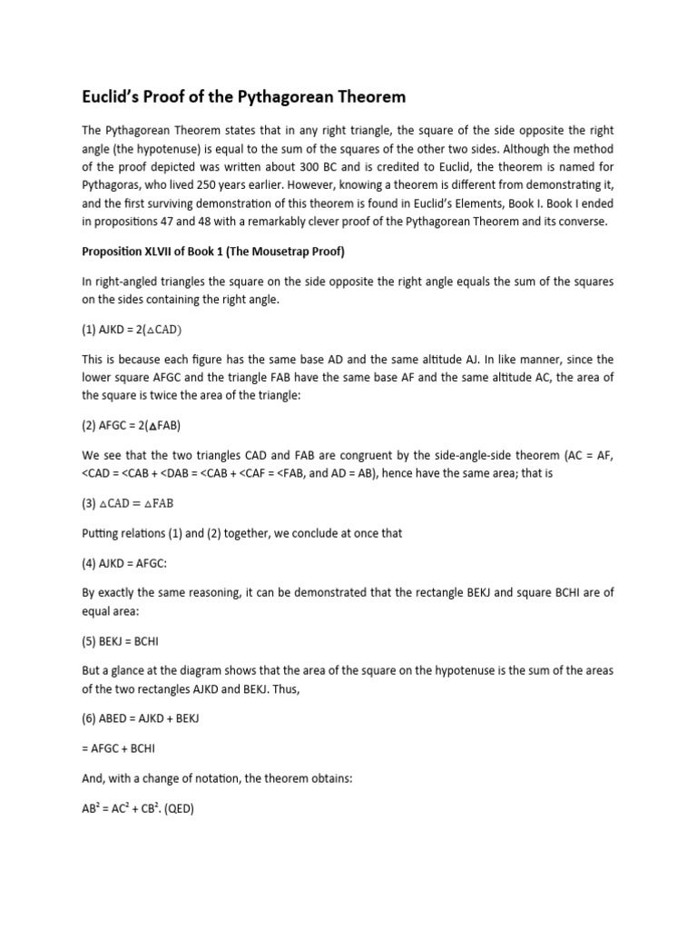 Euclids Proof of The Pythagorean Theorem 1 1 | PDF | Geometry | Euclid