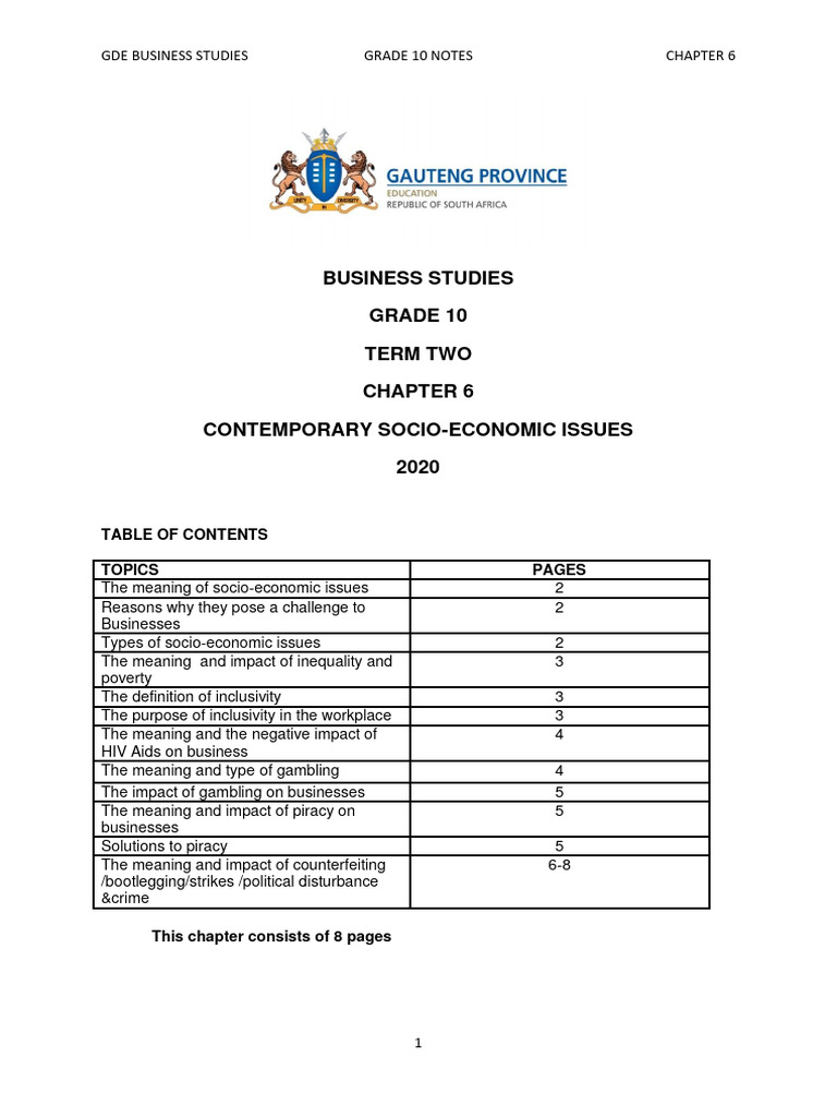 2020 Business Studies Grade 10 Notes Term 2 Chapter Six | PDF | Strike ...