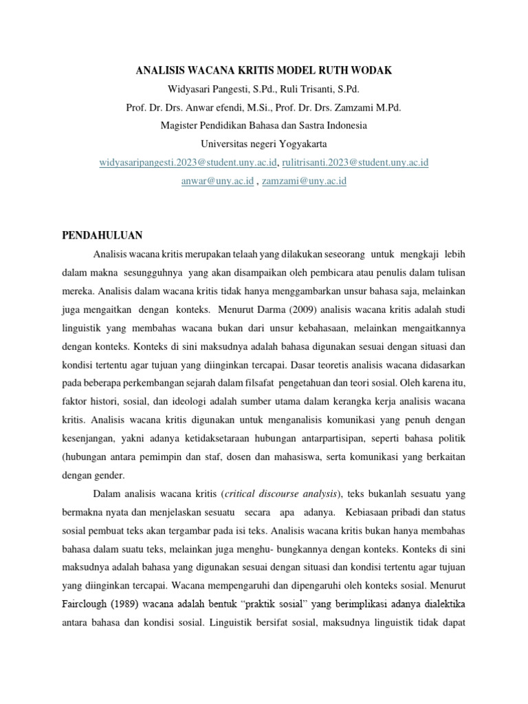 AWK Model Ruth Wodak - Kelompok 4 | PDF | Sains & Matematika