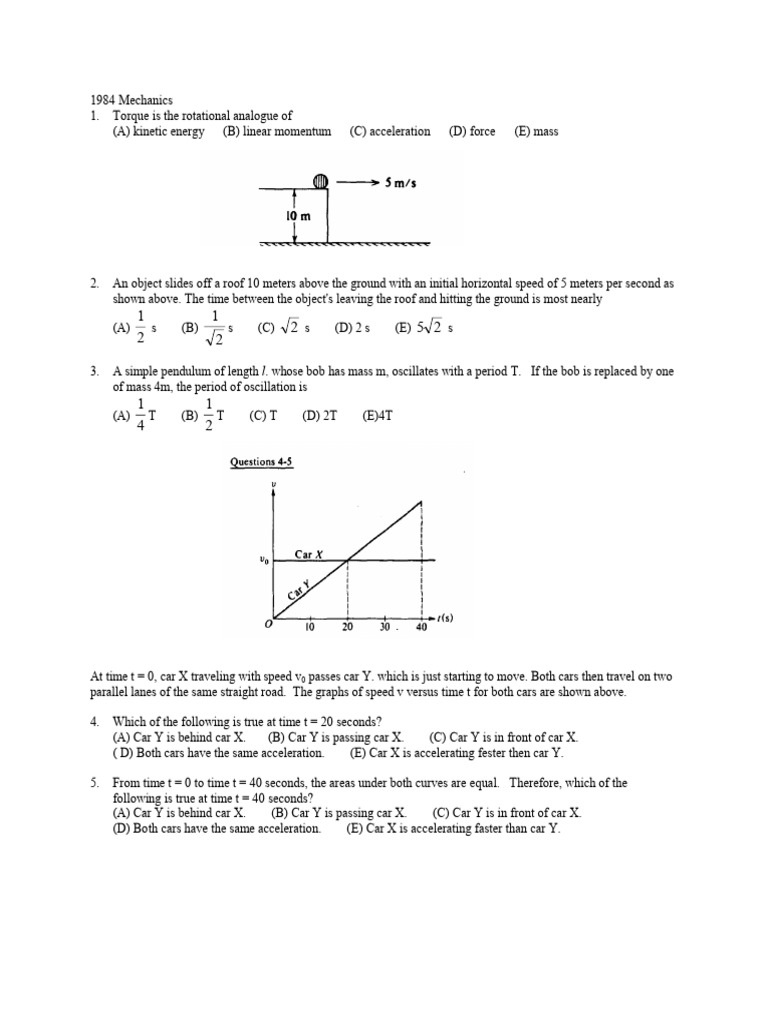 AP Physics C 1984 With Answers | PDF | Rotation Around A Fixed Axis | Force