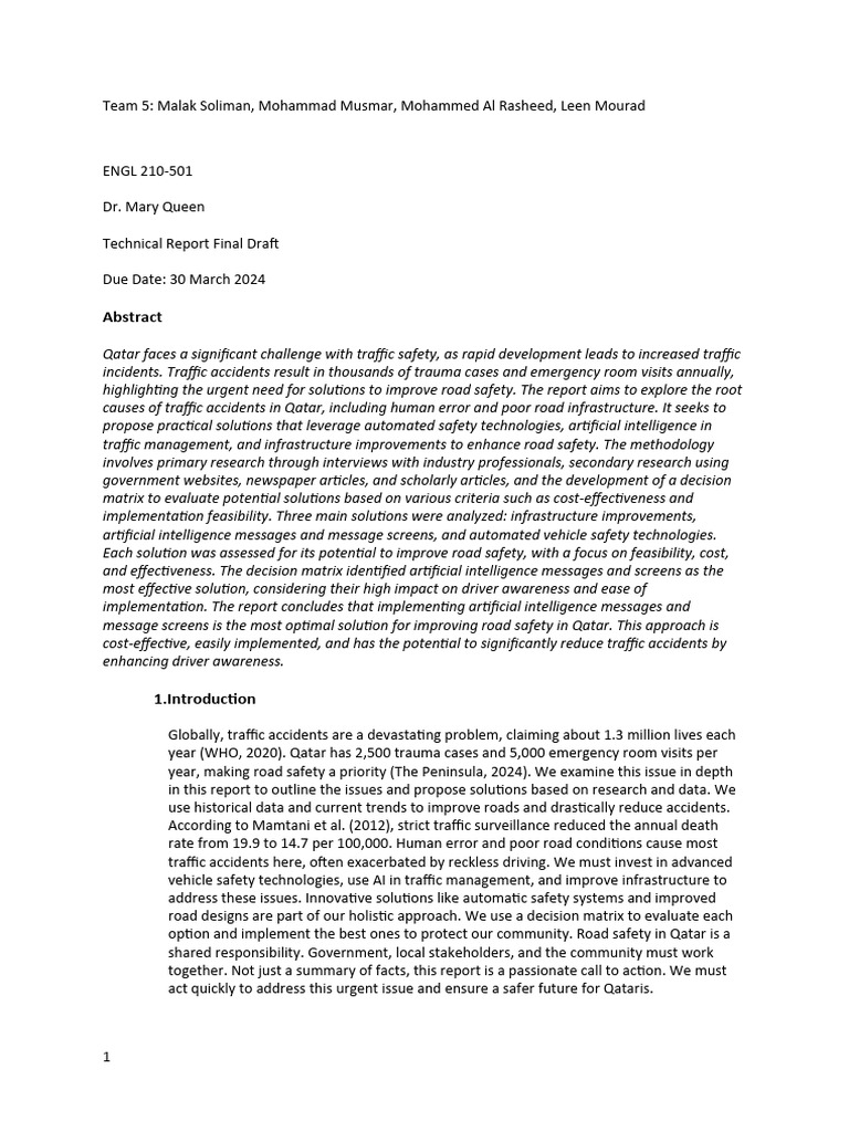 Project 2 Technical Report Final Draft | PDF | Traffic Collision | Road ...