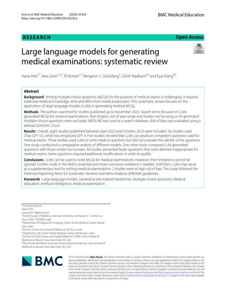 Large Language Models For Generating Medical Examinations Systematic ...