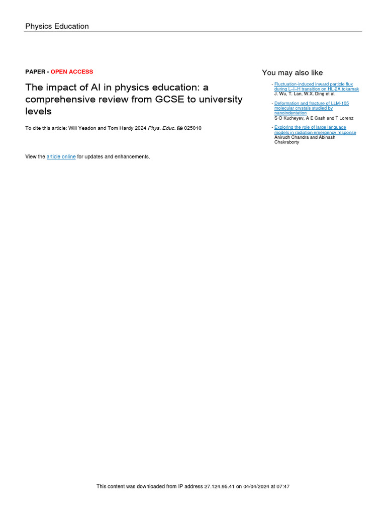 The Impact of AI in Physics Education A Comprehensive Review From GCSE To University Levels ...