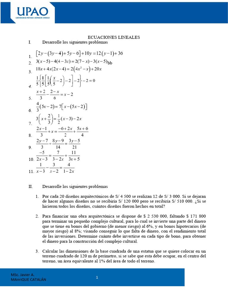 PRÁCTICA Semana 3 DERECHO Ecuaciones Lin - Cua - Exp-Log | PDF | Matemáticas | Objetos matemáticos