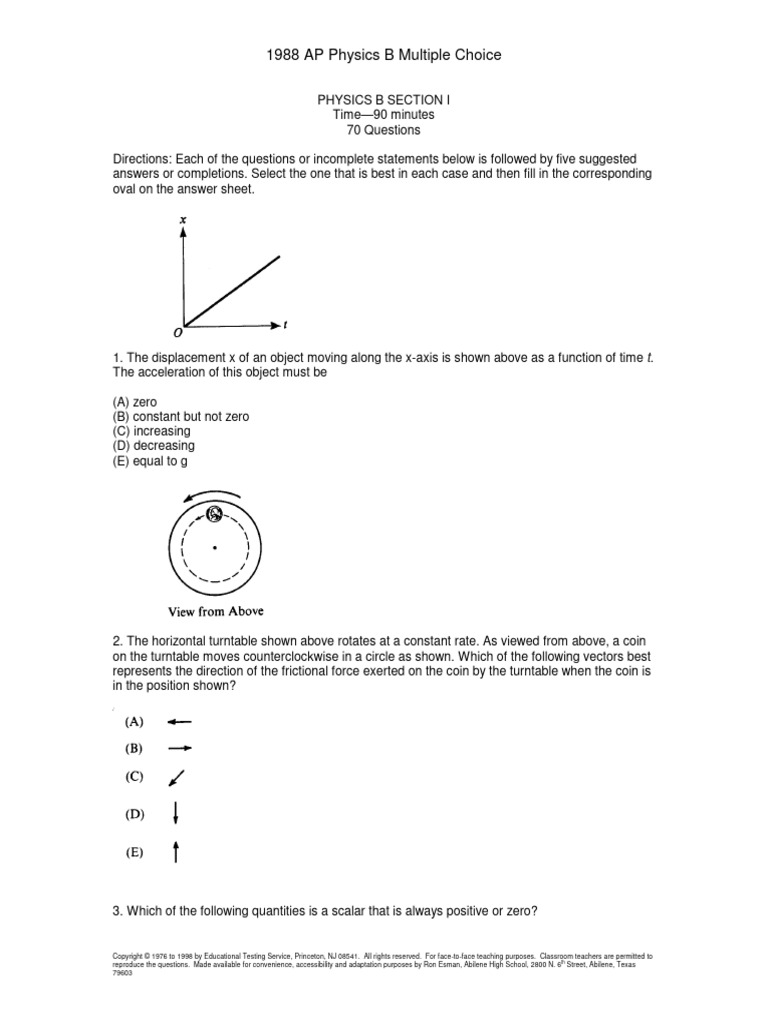 AP Physics B 1988 With Answers | PDF | Force | Wavelength
