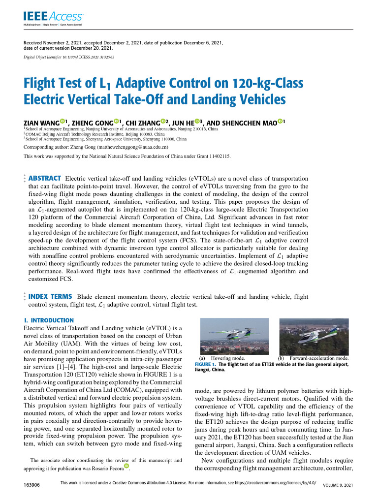 Flight Test of L1 Adaptive Control On 120-Kg-Class Electric Vertical ...
