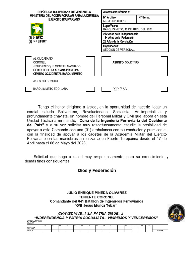 Oficio Ambulancia | PDF | Militar