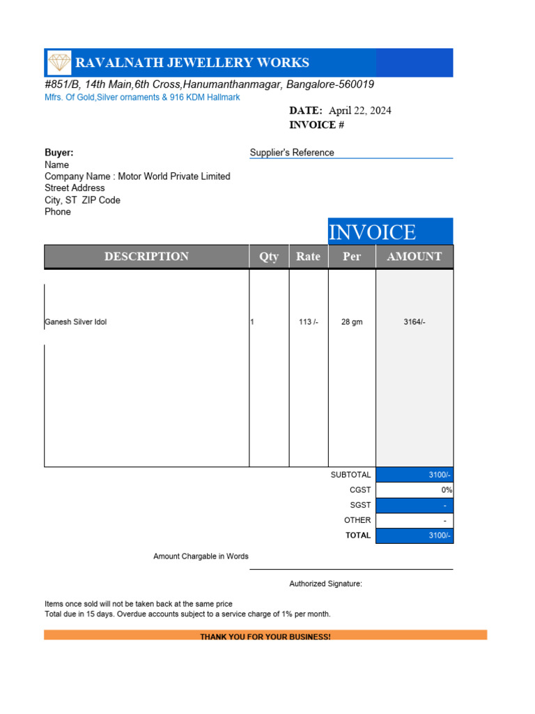 Jewlery Bill Template | PDF