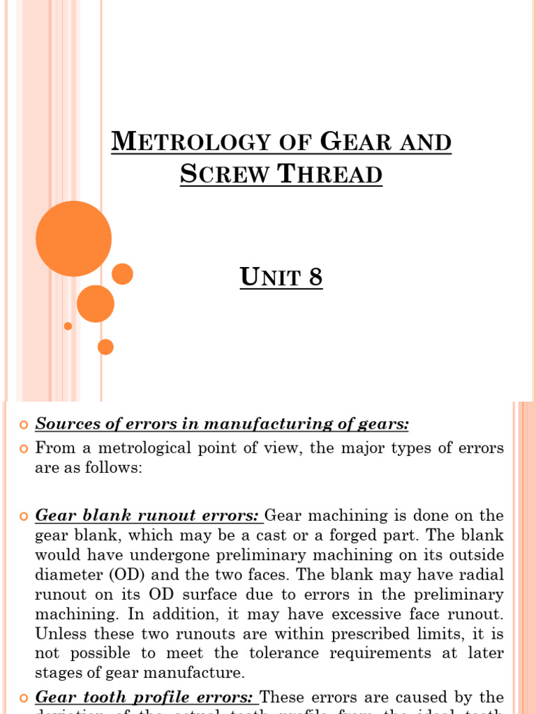 Unit 8 Metrology of Gear and Screw Thread | PDF | Gear | Screw