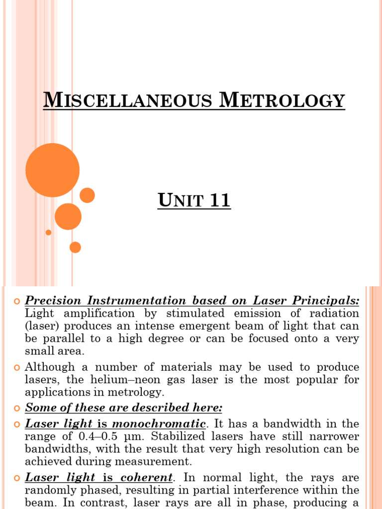 Unit 11 Miscellaneous Metrology | PDF | Interferometry | Laser