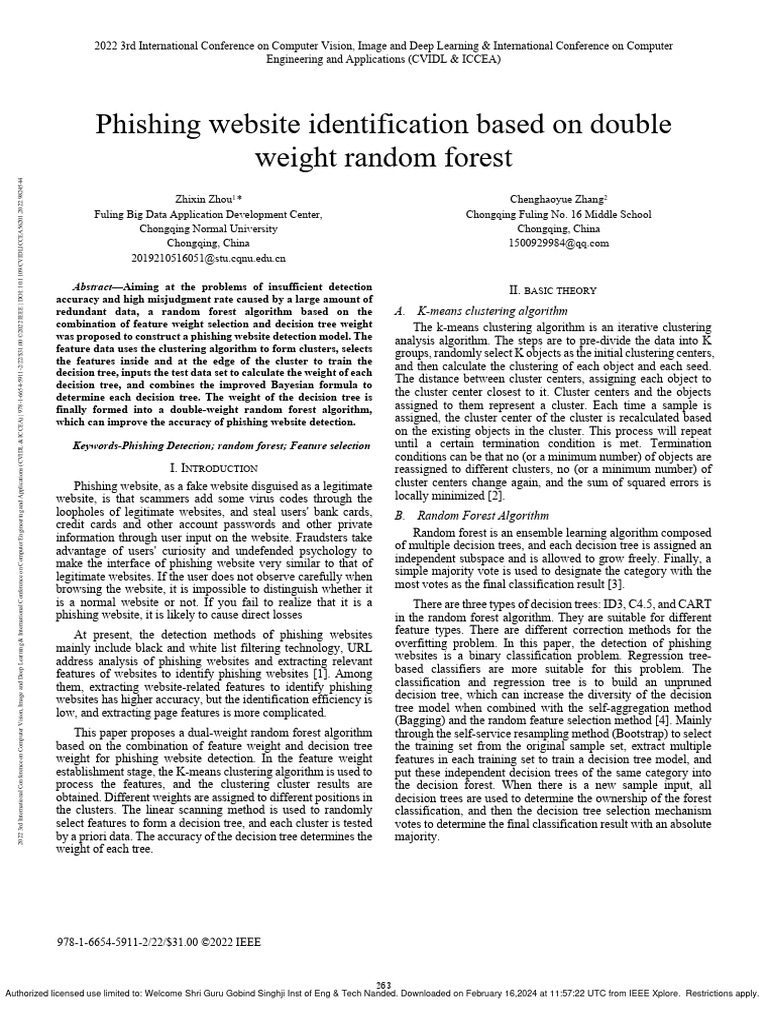 Phishing Website Identification Based On Double Weight Random Forest Pdf Cluster Analysis