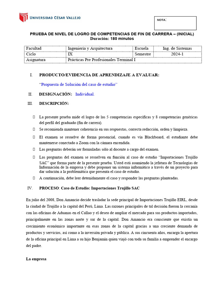 EXAMEN PLC IV NIVEL 2024-1 9no Plan C (Entrada) | PDF | Calidad (comercial) | Business