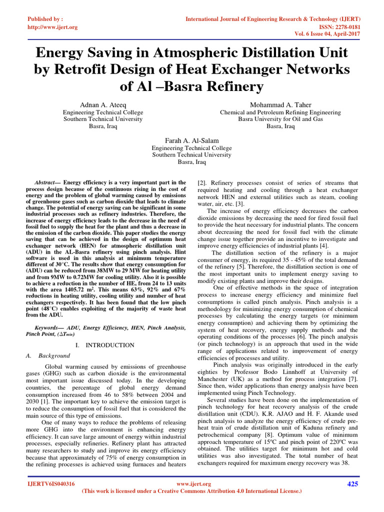 Energy Saving in Atmospheric Distillation Unit by Retrofit Design of ...