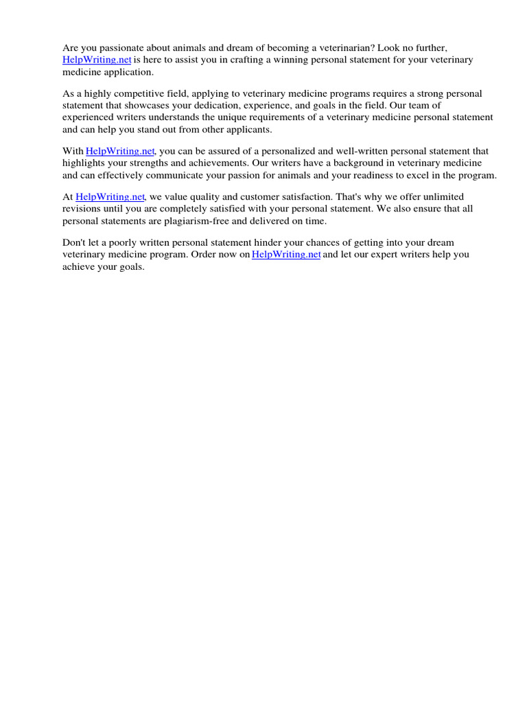 Veterinary Medicine Personal Statement | PDF | Veterinary Medicine ...