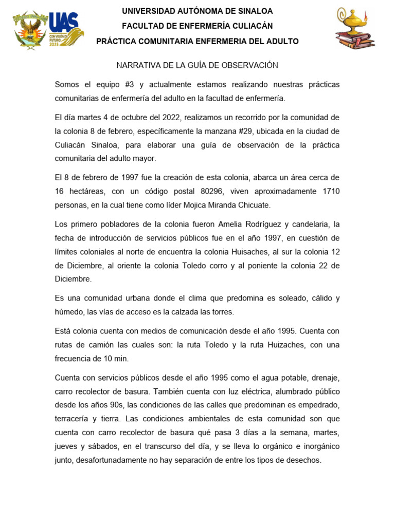 Narrativa de La Guía de Observación | PDF