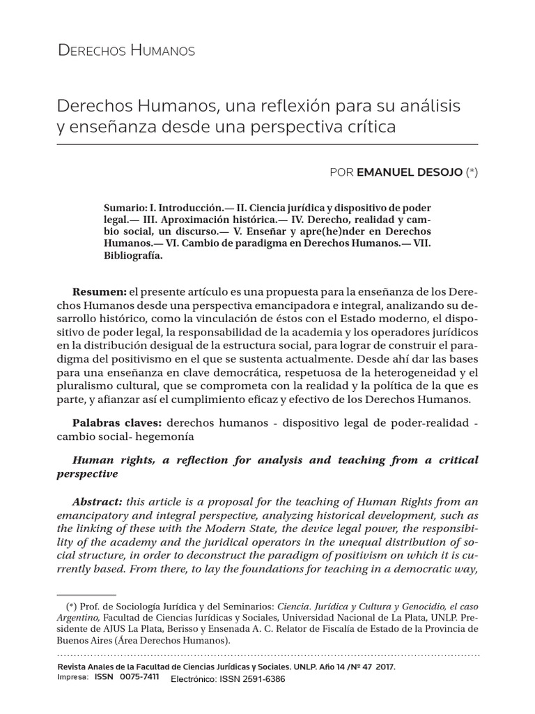 Derechos Humanos, Una Reflexion para Su Analisis y Enseñanza Desde Una Perspectiva Critica | PDF ...