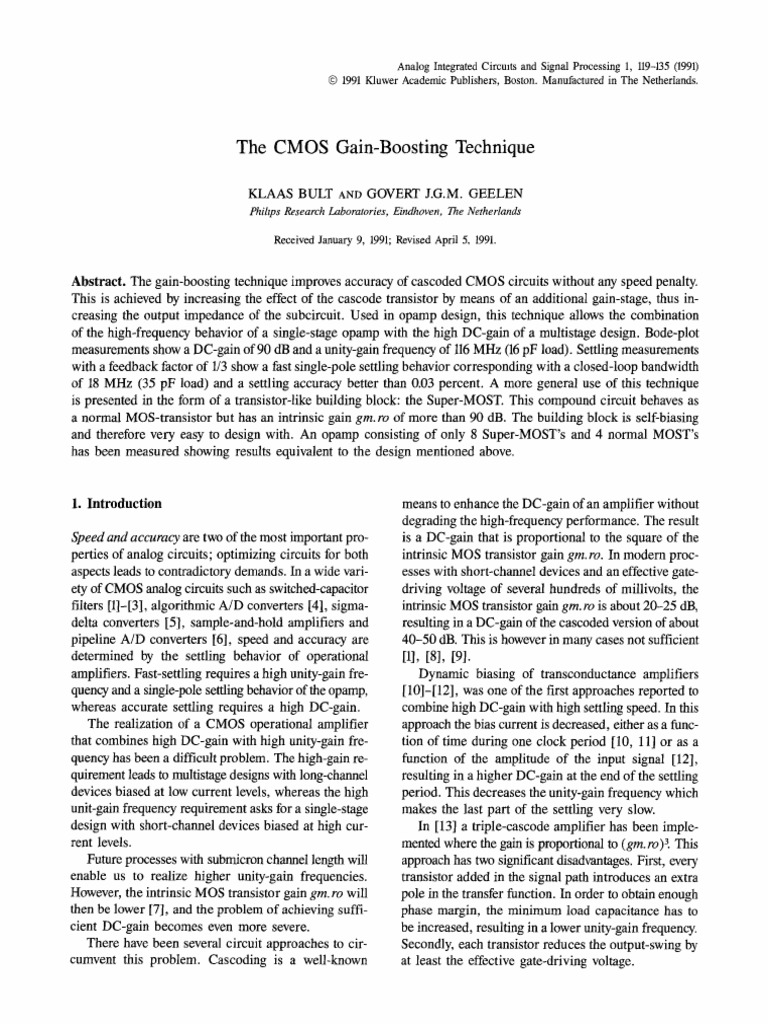 The CMOS Gain Boosting Technique | PDF | Operational Amplifier | Amplifier