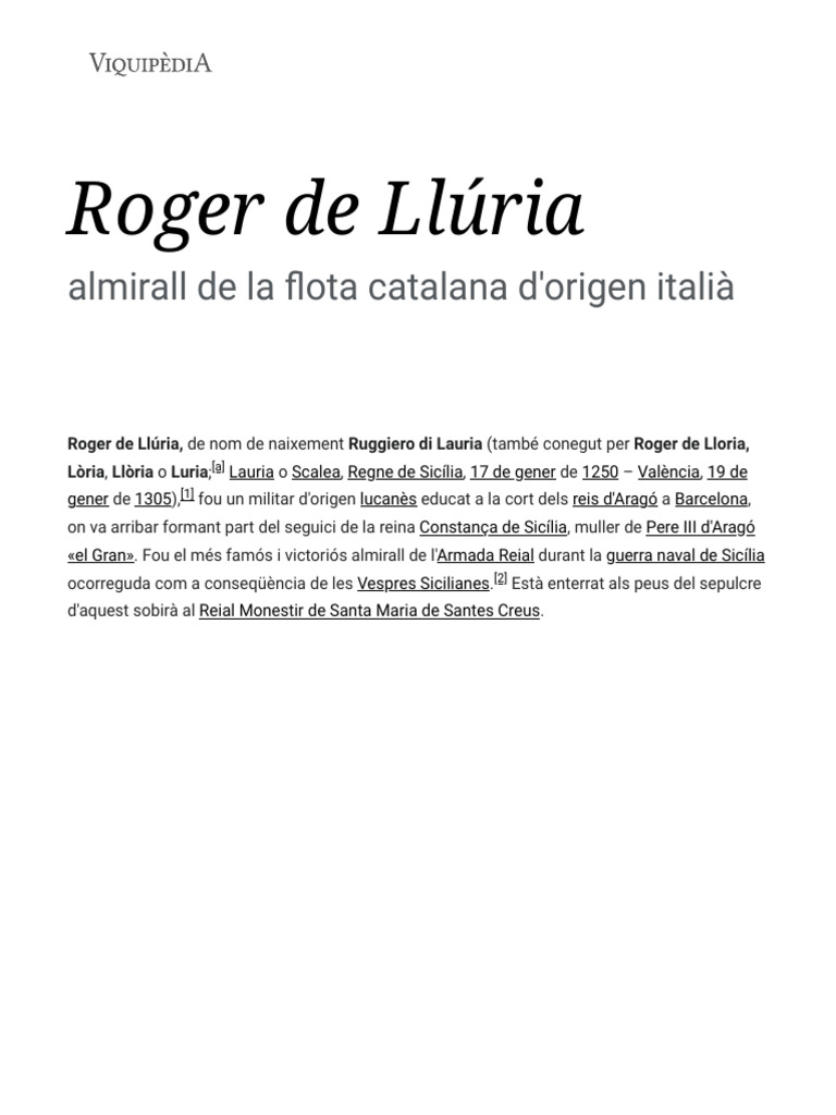Roger de Llúria - Viquipèdia, l'Enciclopèdia Lliure | PDF Roger de Llúria - Viquipèdia, l'Enciclopèdia Lliure | PDF