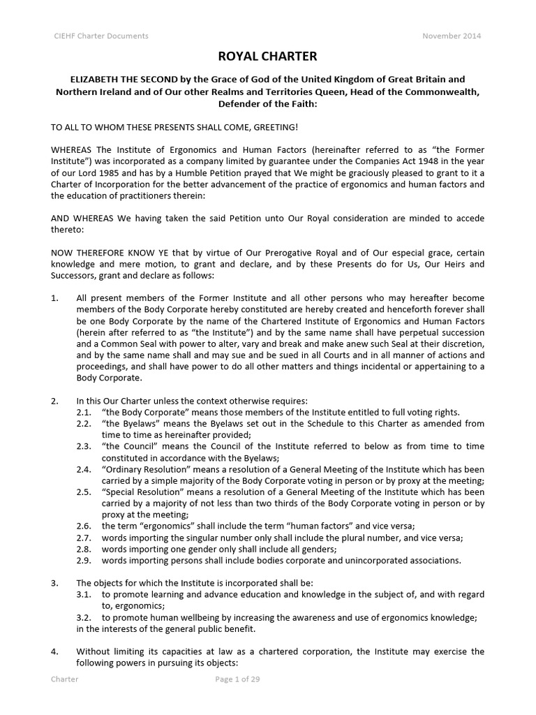 CIEHF Royal Charter Overview | PDF | Indemnity | Audit