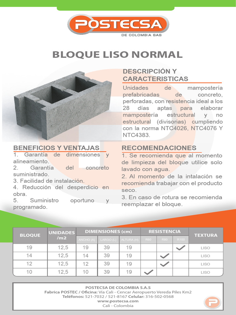 Bloques Liso Normal: Dimensiones y Ventajas | PDF | Ingeniería de ...