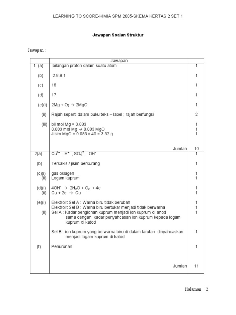 Skema Kertas 2 Kimia SPM 2005 | PDF | Sains & Matematika