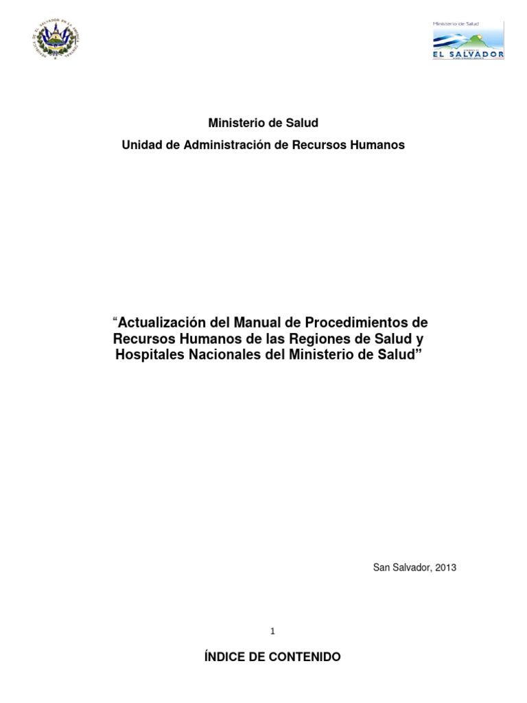 Acuerdo Actualización Del Manual de Procedimientos de Recursos Humanos de Las Regiones de Salud ...